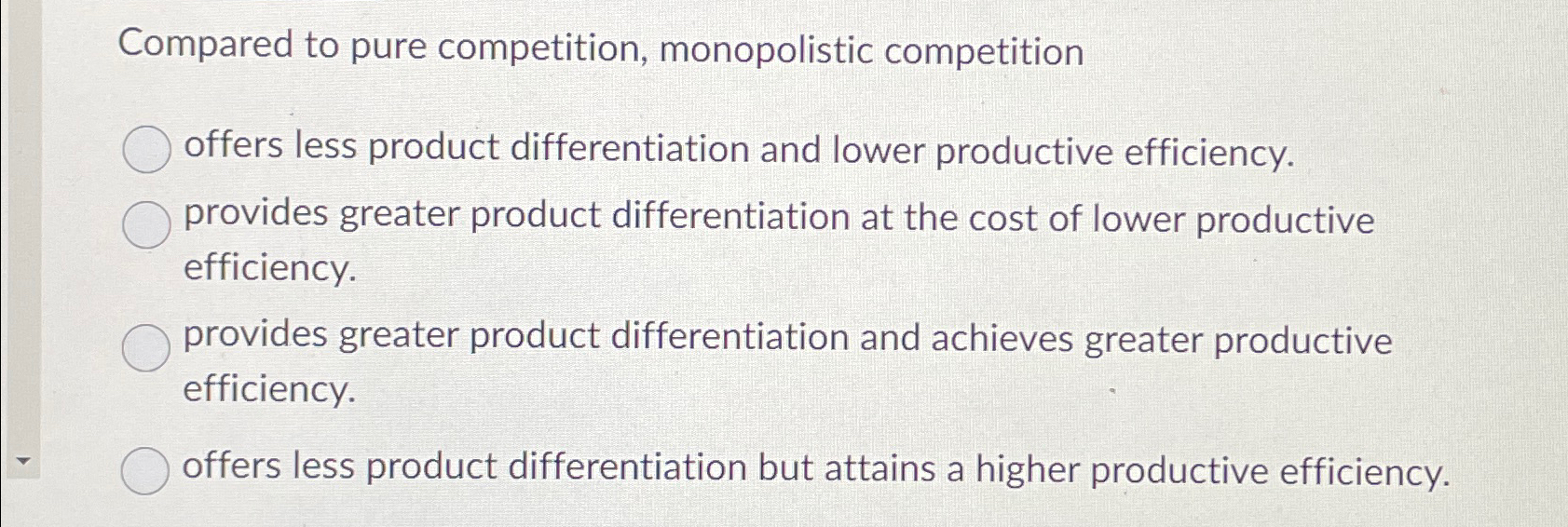 Solved Compared to pure competition, monopolistic | Chegg.com