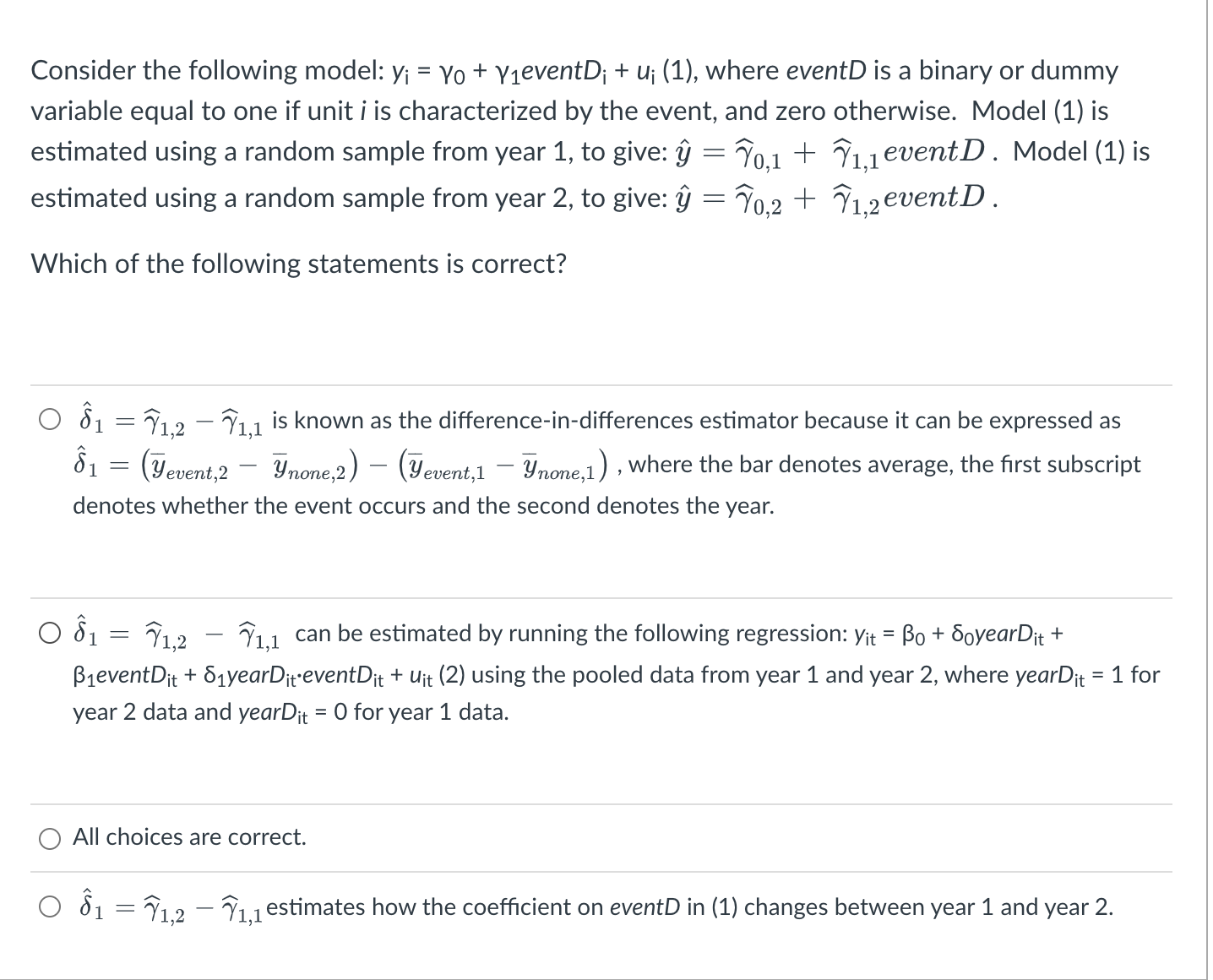 Solved Consider the following model: yi=γ0+γ1 ﻿event | Chegg.com