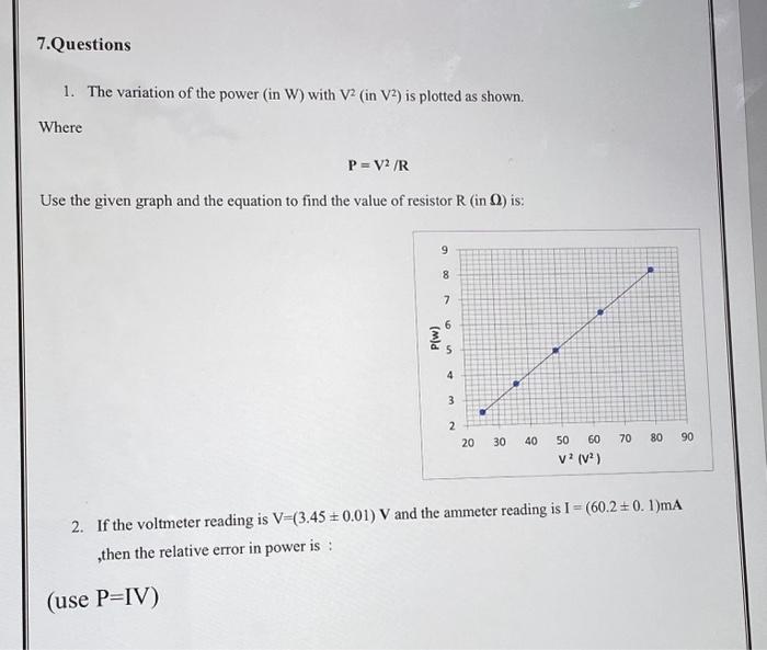Solved 1. The variation of the power (in W ) with V2 (in V2 | Chegg.com
