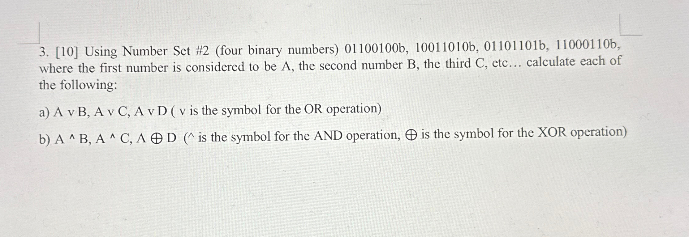 [10] ﻿Using Number Set #2 (four binary | Chegg.com