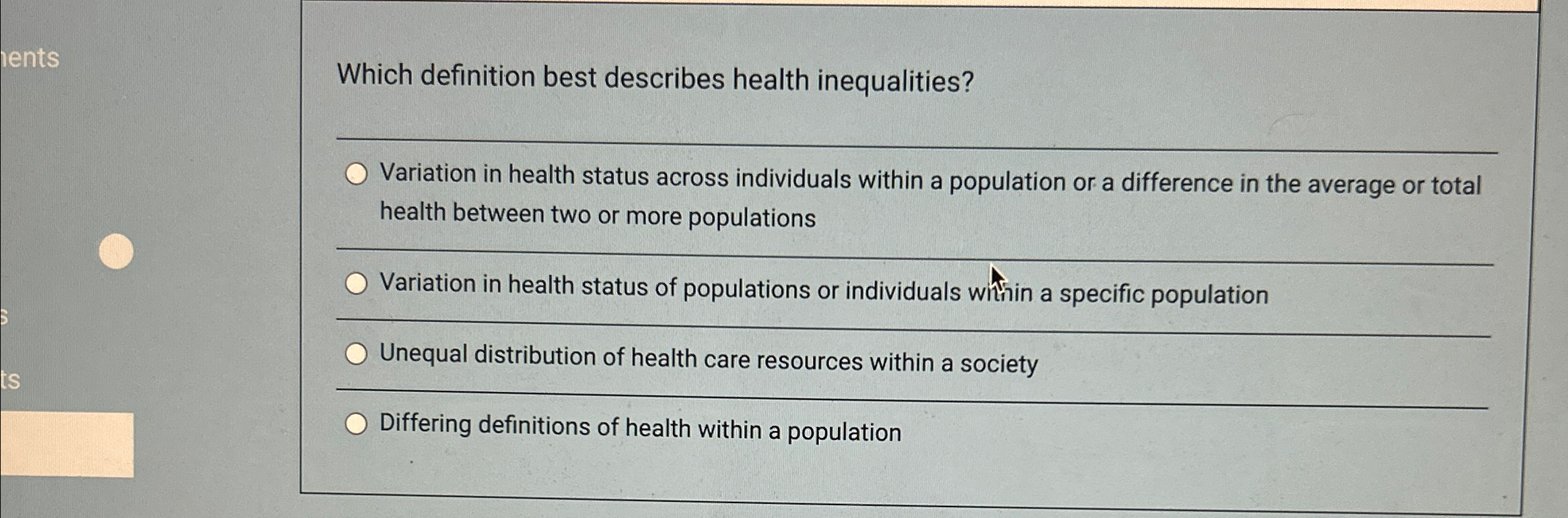 Solved Which definition best describes health | Chegg.com