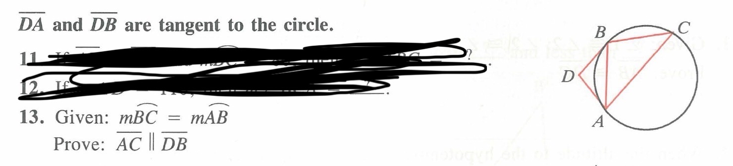 Solved ?bar (DA) ﻿and ?bar (DB) ﻿are tangent to the | Chegg.com