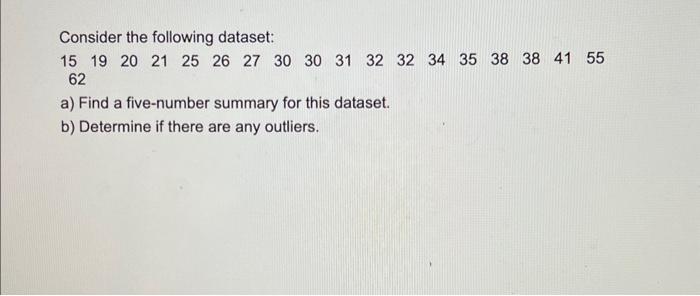 Solved Consider the following dataset: 5 a) Find a | Chegg.com