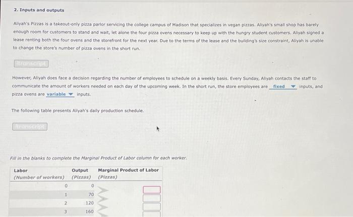 Solved Aliyah's Pizzas is a takeout-only pizza parlor | Chegg.com