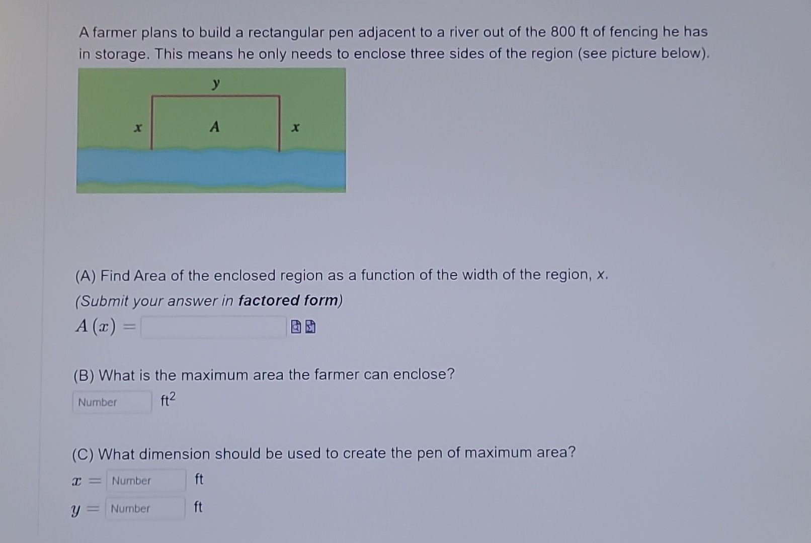 Solved A farmer plans to build a rectangular pen adjacent to | Chegg.com