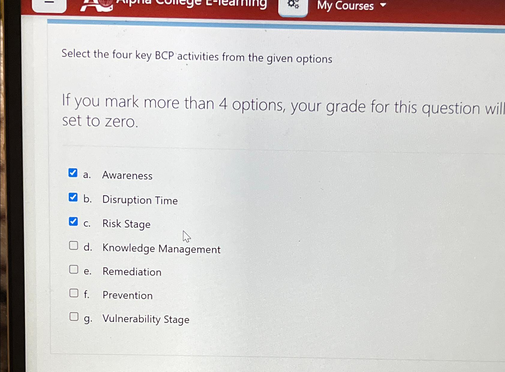 Solved Select the four key BCP activities from the given | Chegg.com