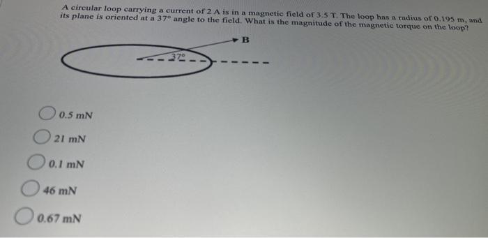 Solved A circular loop carrying a current of 2 A is in a | Chegg.com