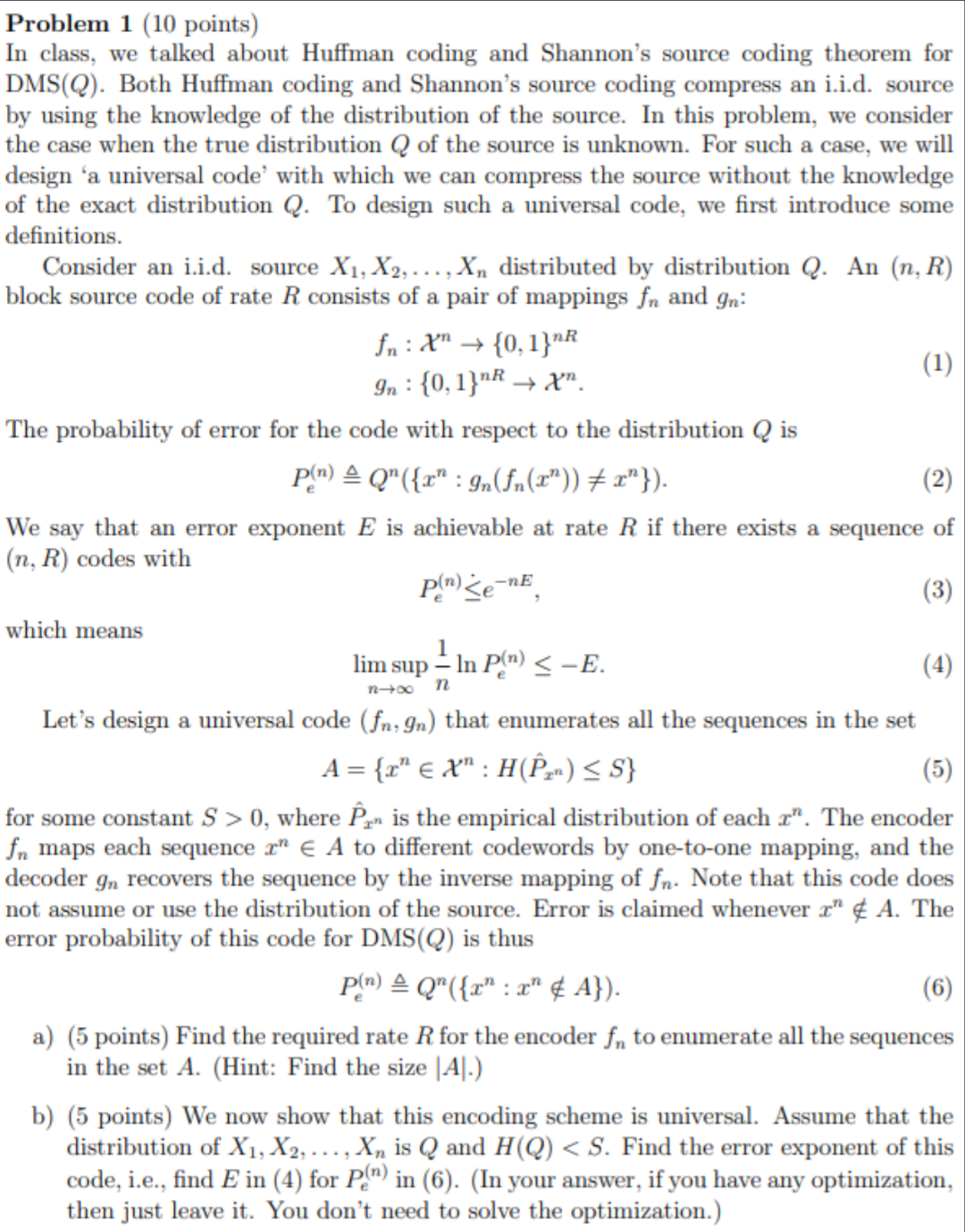 Problem 1 (10 points) In class, we talked about | Chegg.com