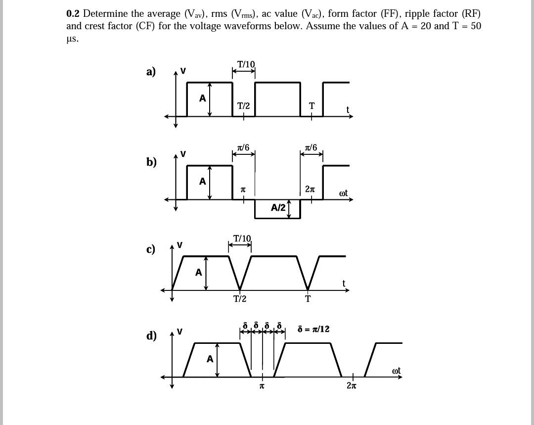 Solved 0.2 Determine the average (Vav), rms (Vrms), ac value | Chegg.com