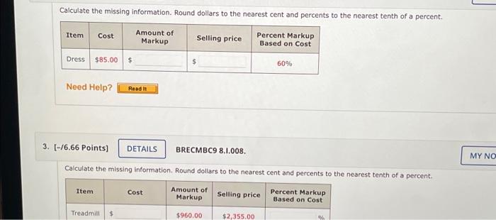 Solved Calculate the missing Information. Round dollars to | Chegg.com