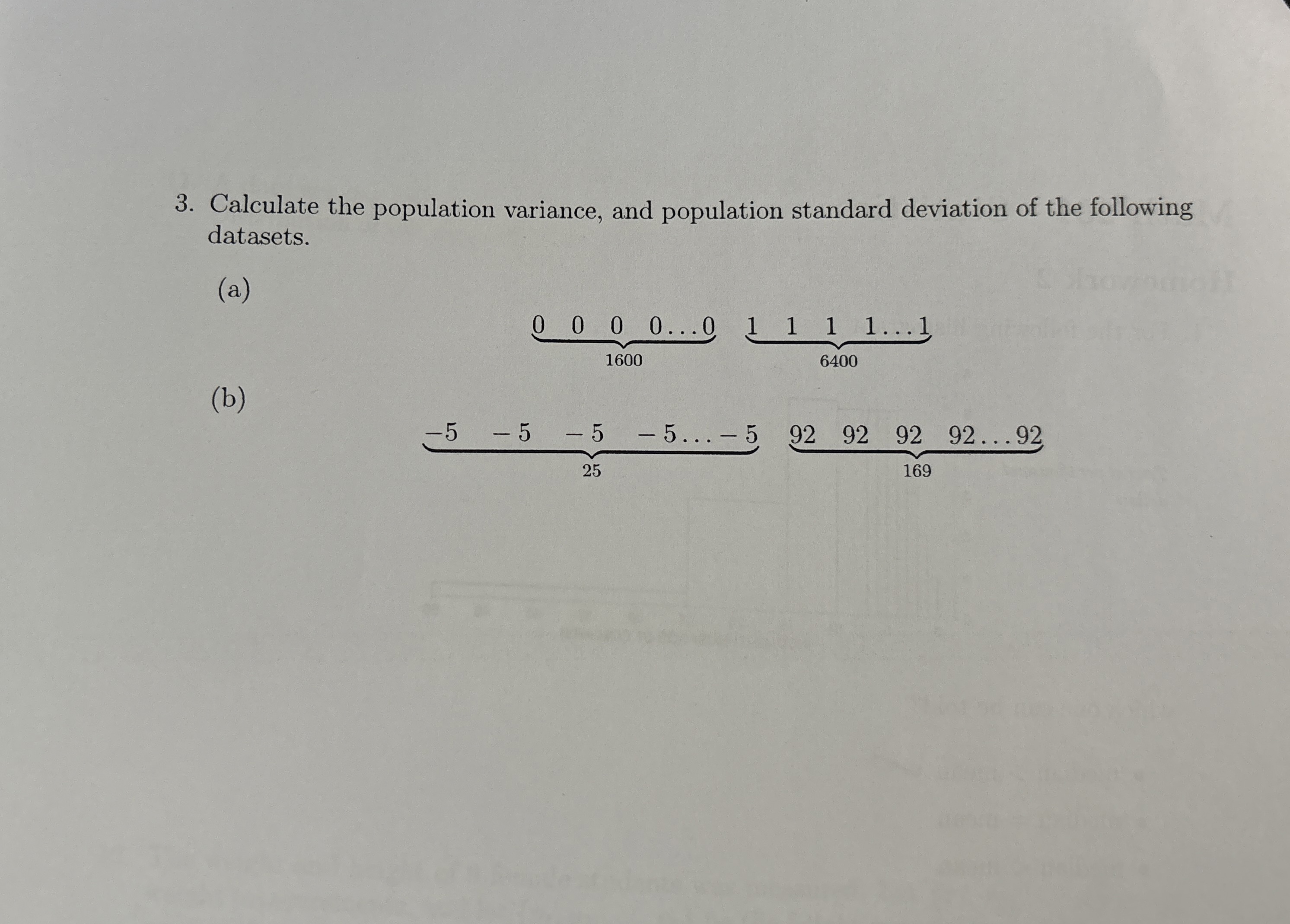 Solved Calculate the population variance, and population | Chegg.com