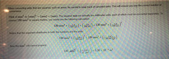 Solved When converting units that are squared, such as | Chegg.com