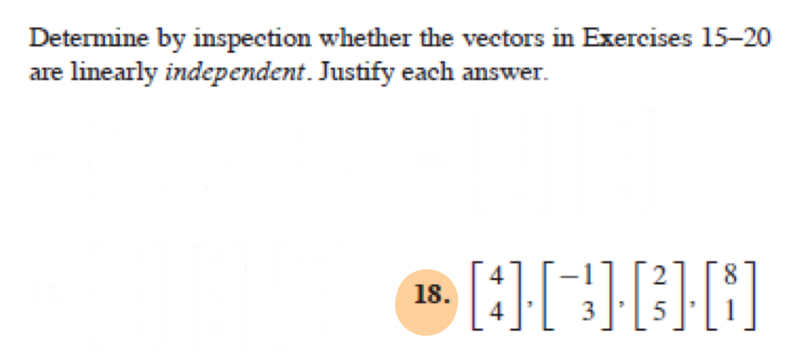 Solved Determine by inspection whether the vectors in | Chegg.com