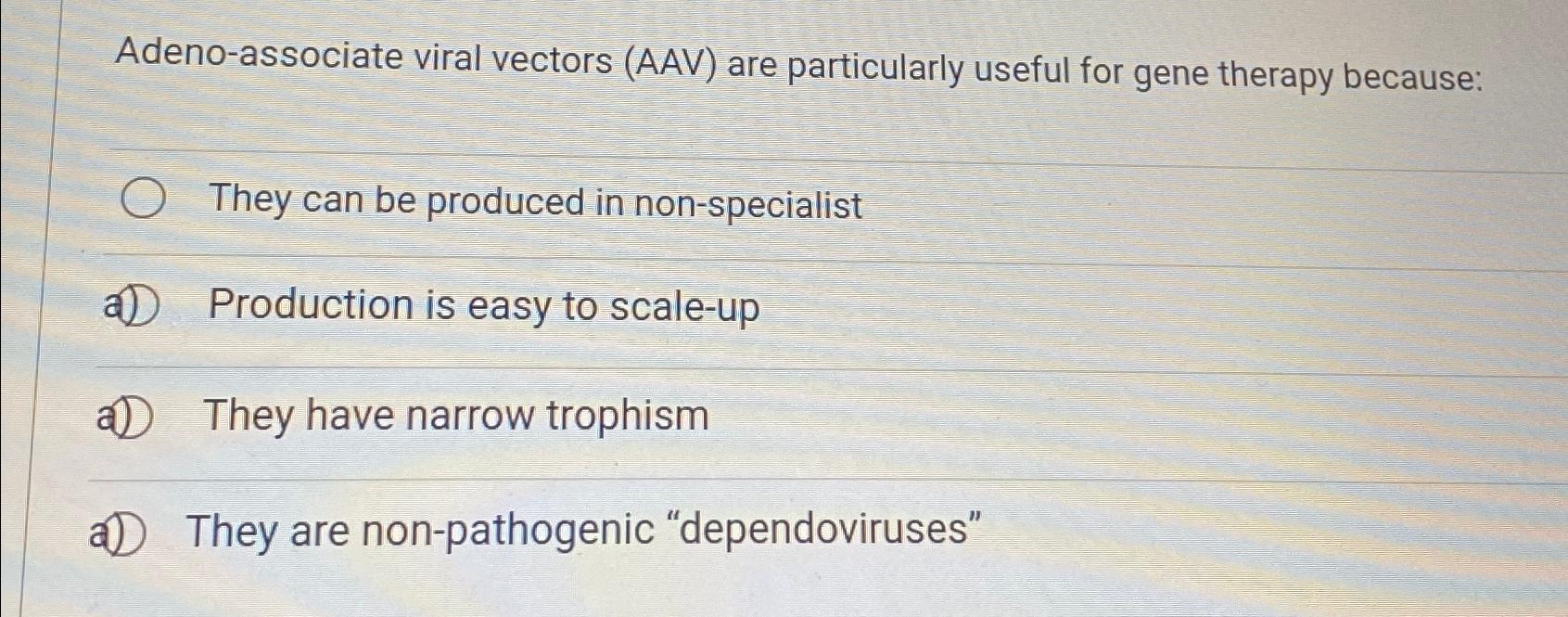 Solved Adeno-associate viral vectors (AAV) ﻿are particularly | Chegg.com