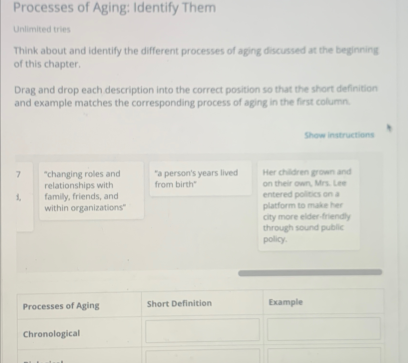 Solved Processes of Aging: Identify ThemUnilmited triesThink | Chegg.com
