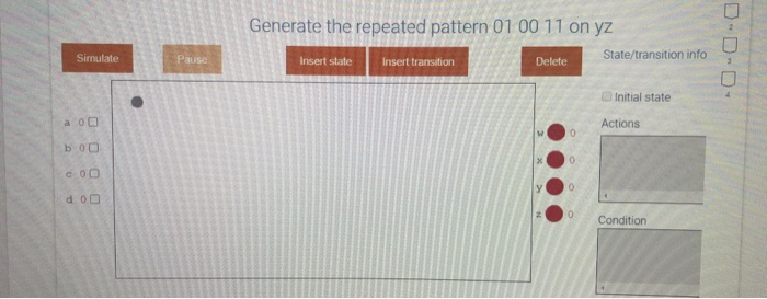 Generate the repeated pattern 01 00 11 on yz Simulate | Chegg.com