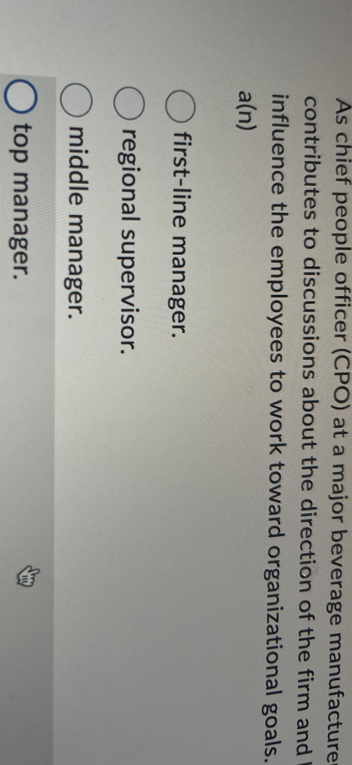 Solved As chief people officer (CPO) ﻿at a major beverage | Chegg.com