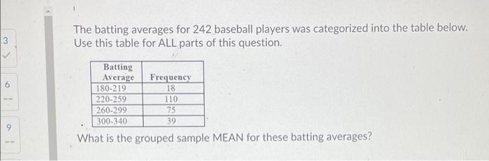 Solved 3 The batting averages for 242 baseball players was | Chegg.com