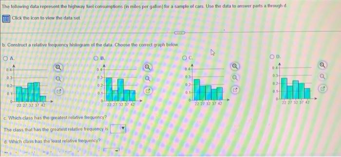 Solved The following data represent the highway fuel | Chegg.com