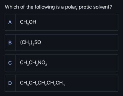 Solved Which of the following is a polar, protic solvent?A | Chegg.com