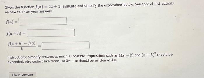 Solved Given The Function F X 3x 2 Evaluate And Simplify