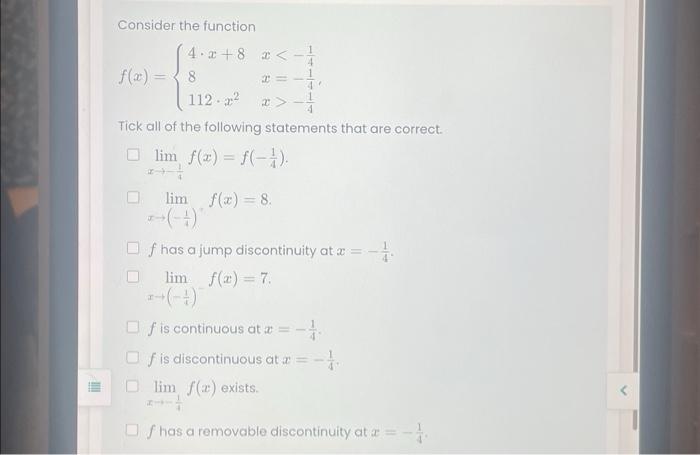 Solved Consider the function [ f(x)=left{egin{array}{ll} 4 | Chegg.com