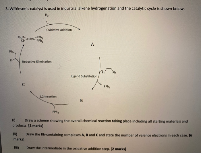 Solved 3. Wilkinson's catalyst is used in industrial alkene | Chegg.com