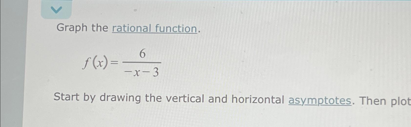 Solved Graph the rational function.f(x)=6-x-3Start by | Chegg.com