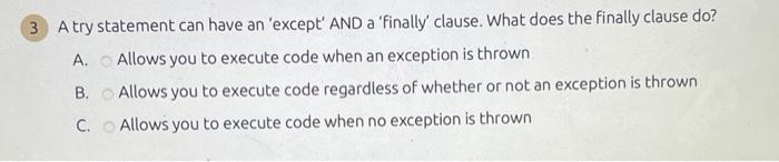 Solved Select the appropriate error to be put in this except | Chegg.com