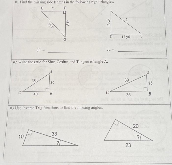 Solved \#1 Find the missing side lengths in the following | Chegg.com