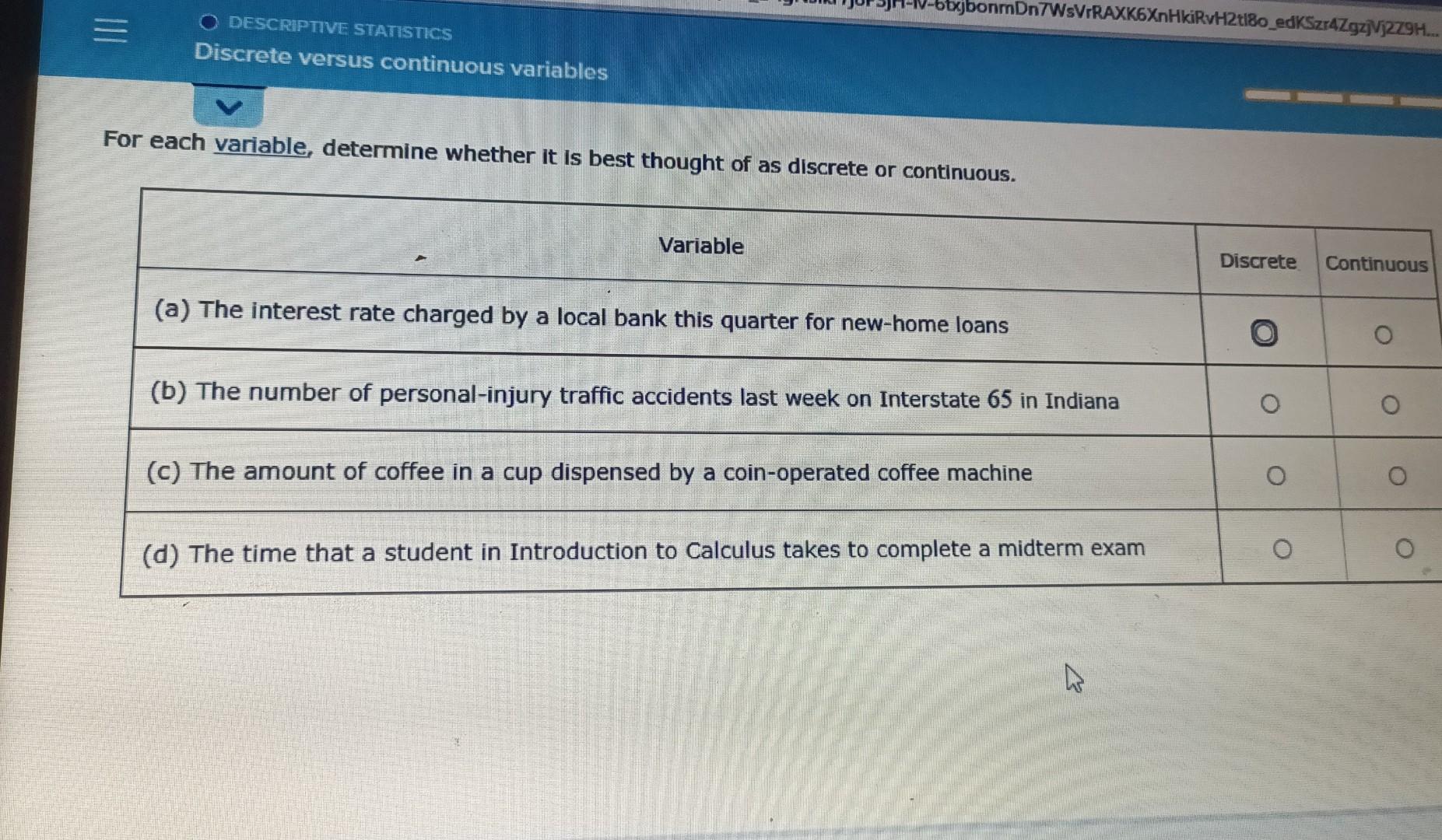 Solved For each variable, determine whether it is best | Chegg.com