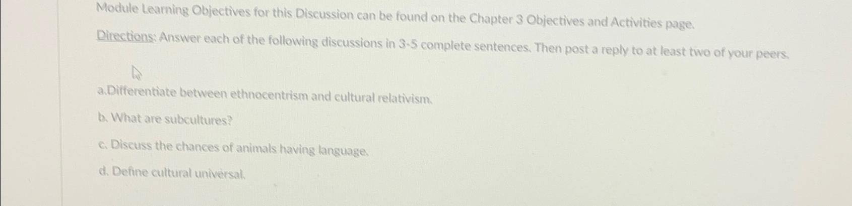 Solved Module Learning Objectives for this Discussion can be | Chegg.com
