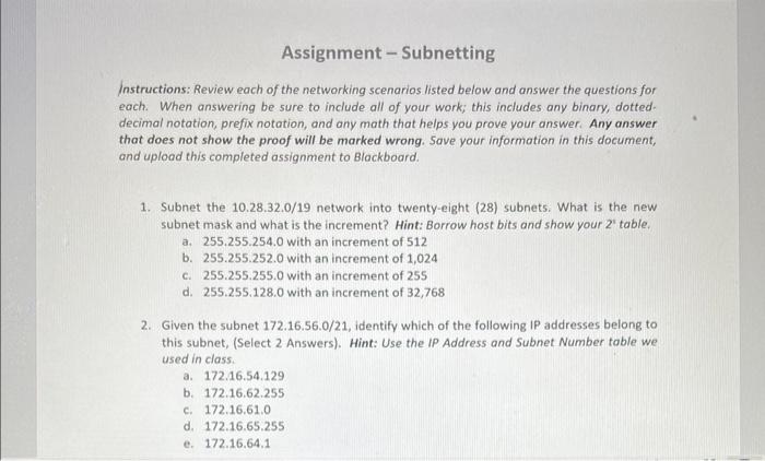Solved Assignment Subnetting Autached Files D 1148