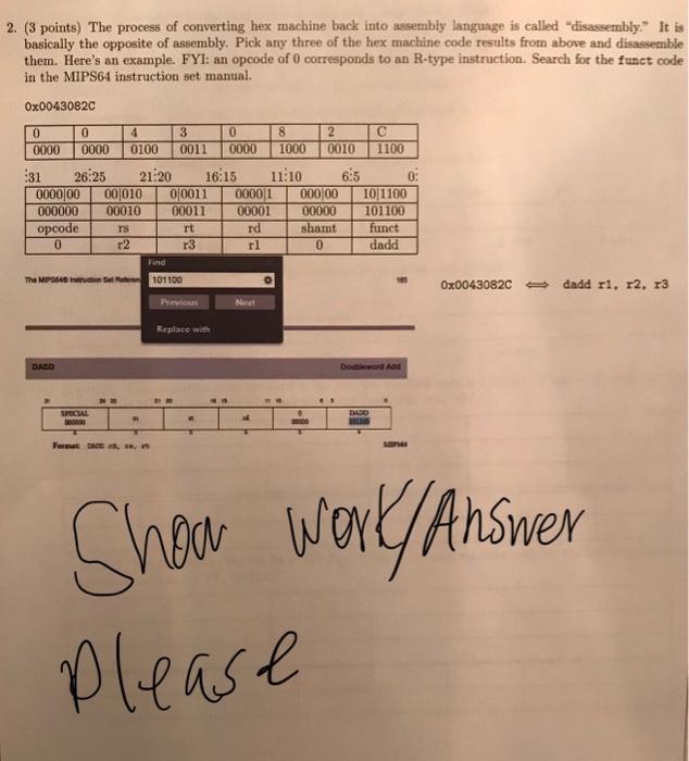 Solved 1. (5 points) Derive the hex machine code for the | Chegg.com