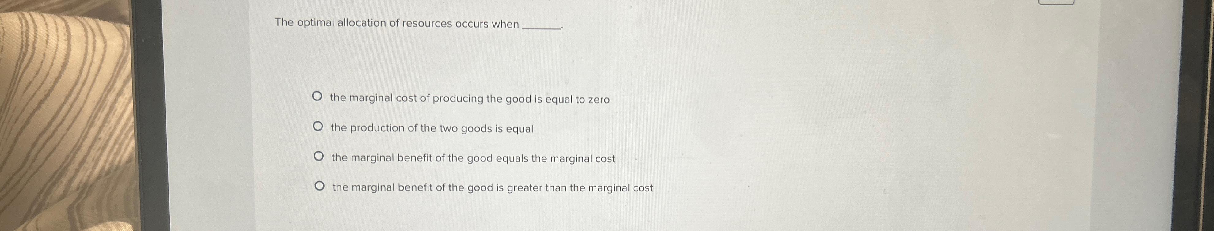 Solved The optimal allocation of resources occurs wherthe | Chegg.com