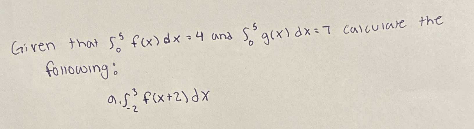 Solved Given that ∫05f(x)dx=4 ﻿and ∫05g(x)dx=7 ﻿calculate | Chegg.com