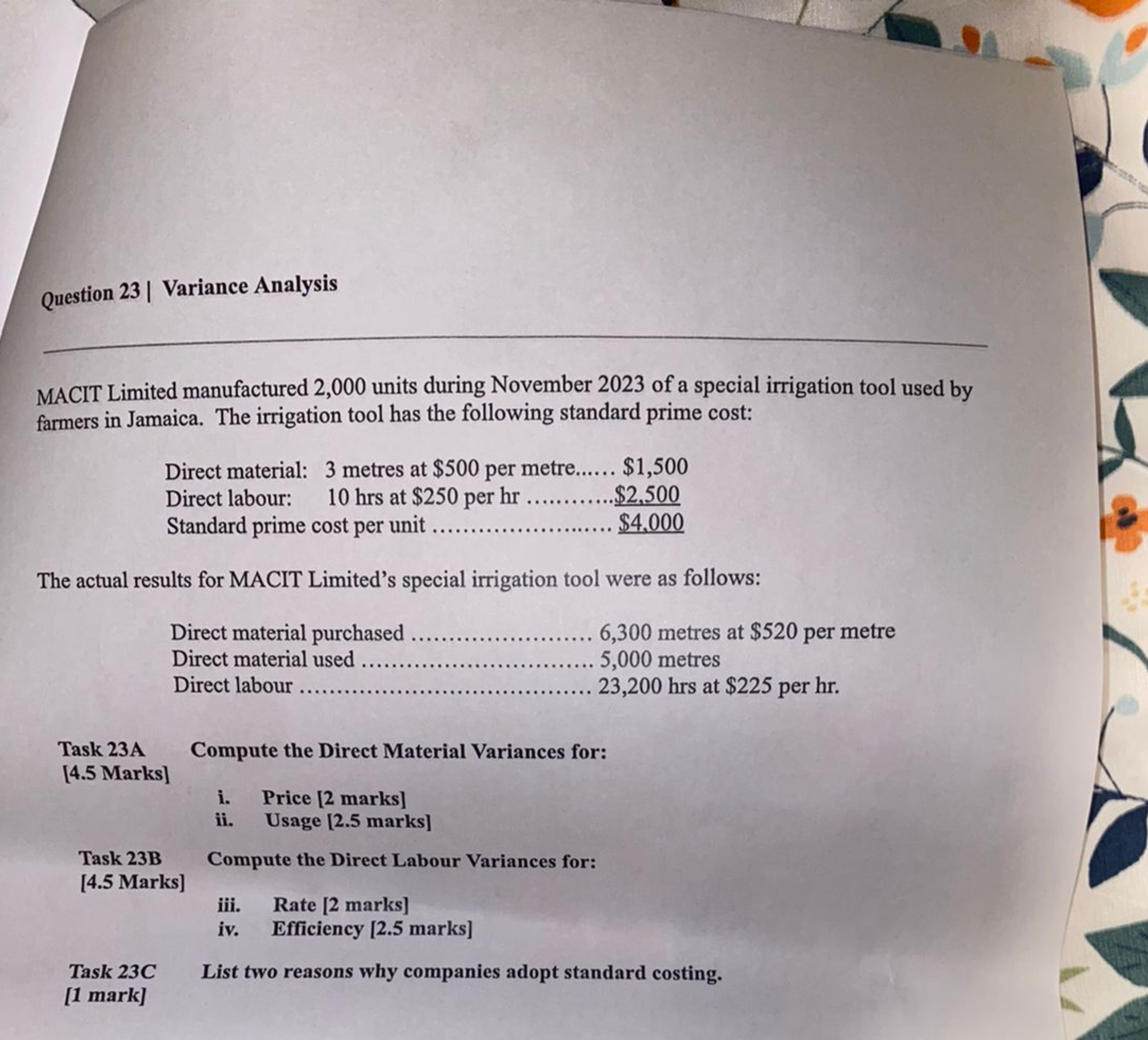 Solved Question 23| ﻿Variance AnalysisMACIT Limited | Chegg.com