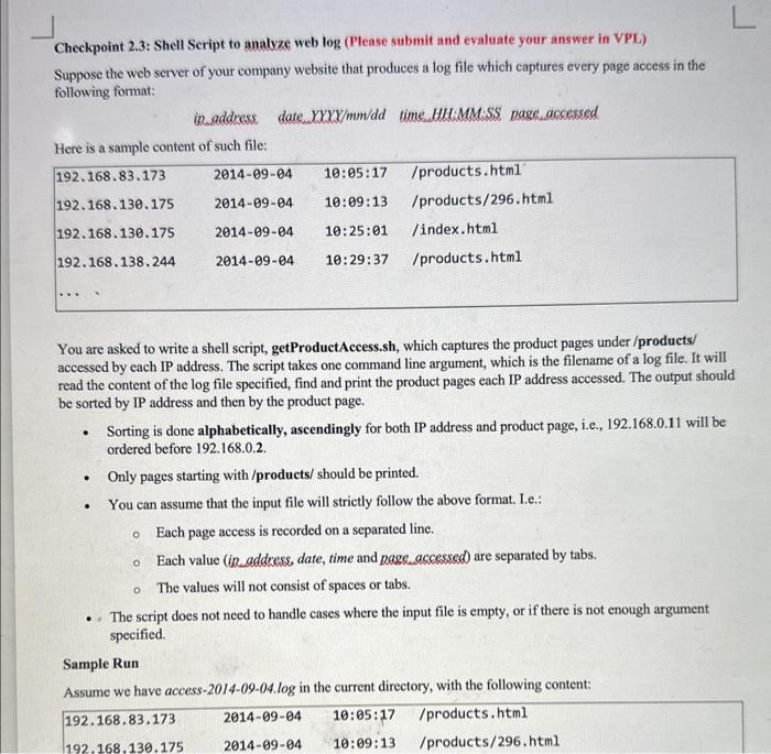 Solved Checkpoint 2.3: Shell Script to analvze web log | Chegg.com