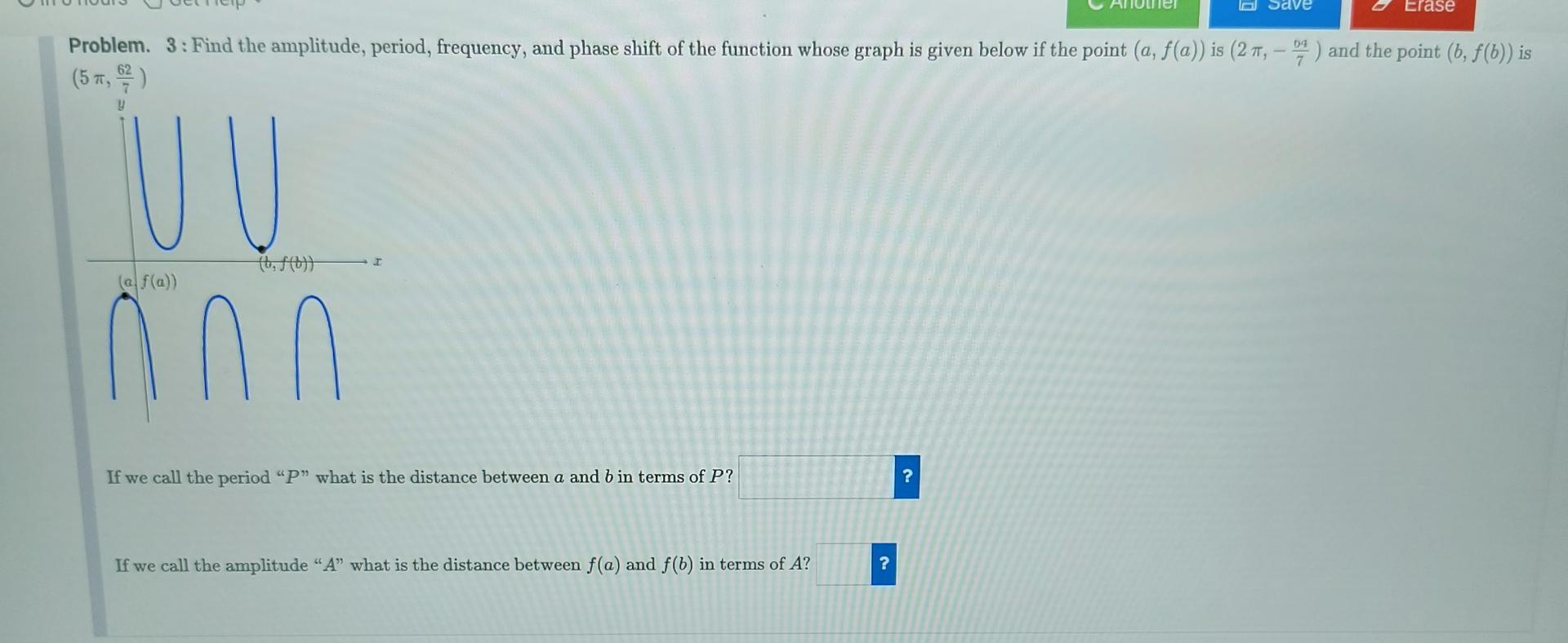 Solved Problem. 3 : Find the amplitude, period, frequency, | Chegg.com