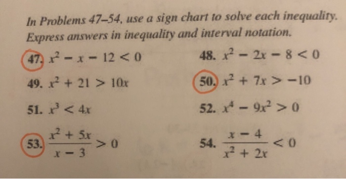 Solved In Problems 47–54, use a sign chart to solve each | Chegg.com