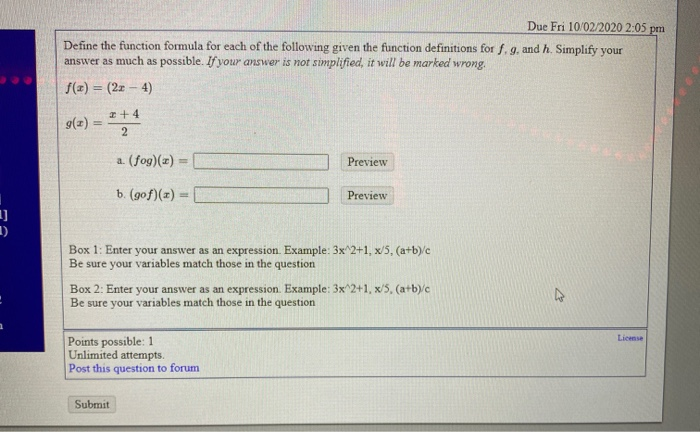 Solved Due Fri 10/02/2020 2:05 pm Define the function | Chegg.com