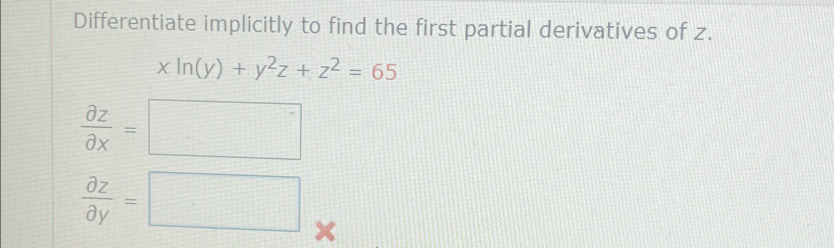Solved Differentiate implicitly to find the first partial | Chegg.com