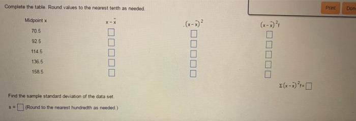 Solved Complete the table. Round values to the nearest tenth | Chegg.com