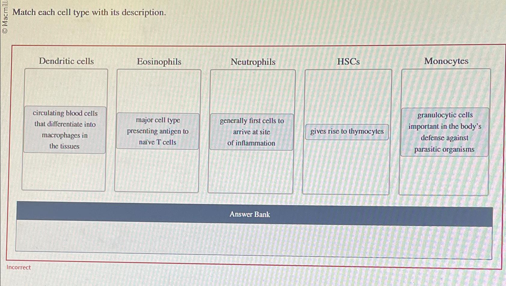 Solved Match each cell type with its description.Incorrect | Chegg.com