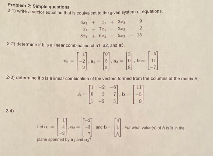 Solved Problem 2: Simple questions 2-1) write a vector | Chegg.com