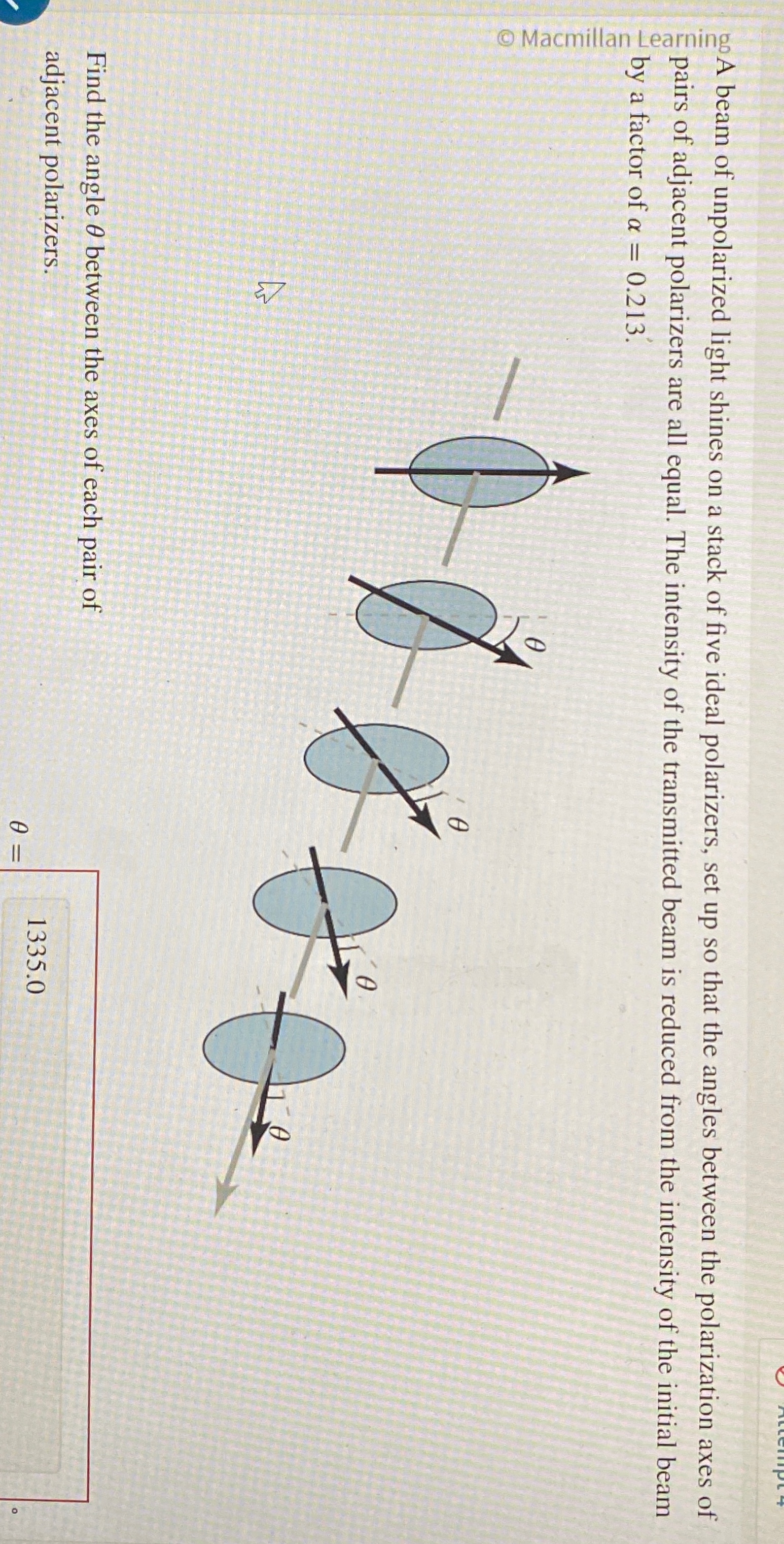 Solved A beam of unpolarized light shines on a stack of five | Chegg.com