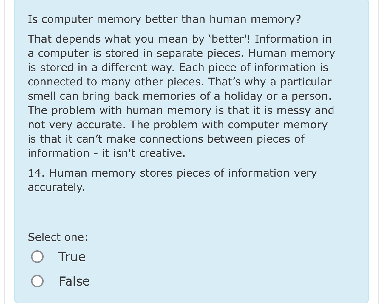Solved Is computer memory better than human memory?That | Chegg.com