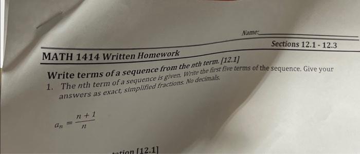 Solved An MATH 1414 Written Homework Write terms of a | Chegg.com