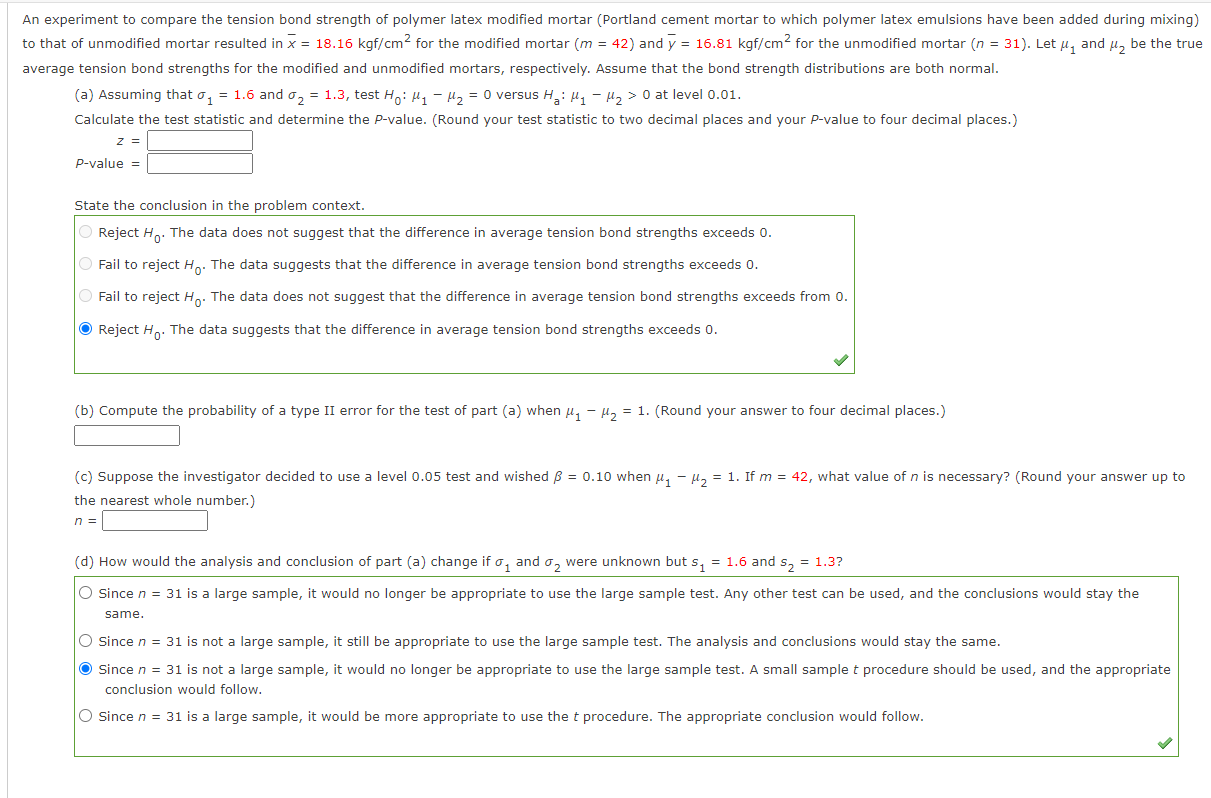 Solved average tension bond strengths for the modified and | Chegg.com