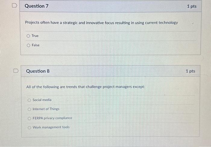 Solved Projects often have a strategic and innovative focus | Chegg.com